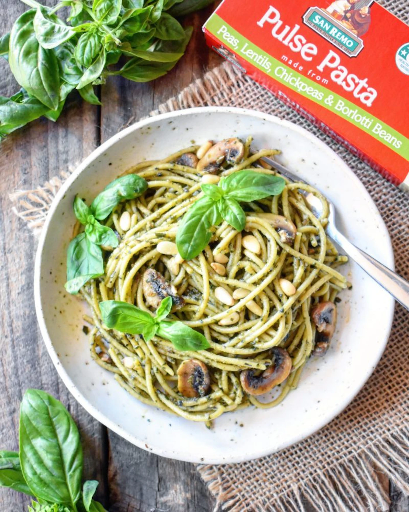 Pulse Spaghetti with Pesto & Garlic Mushrooms - San Remo