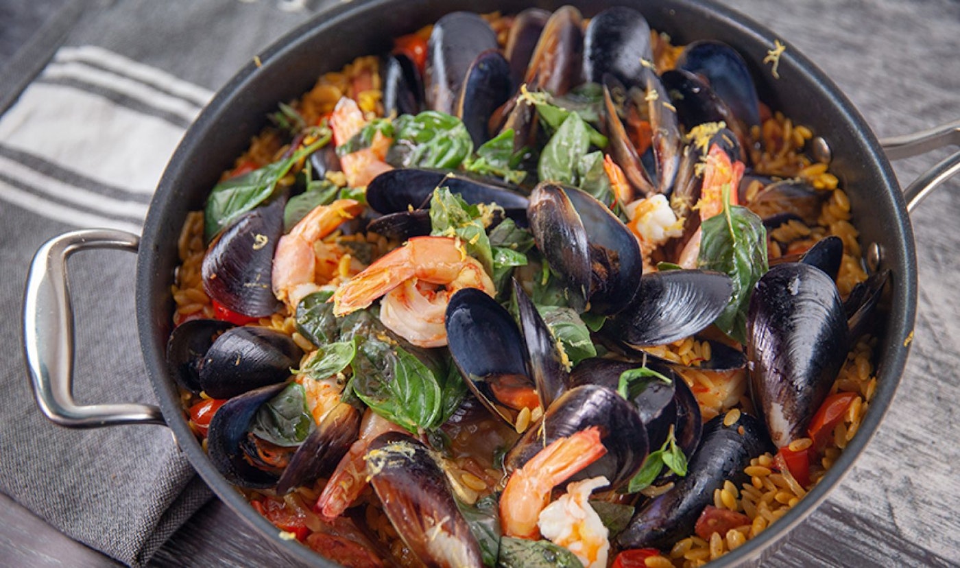 One Pot Prawn, Mussel & Chorizo Risoni - San Remo