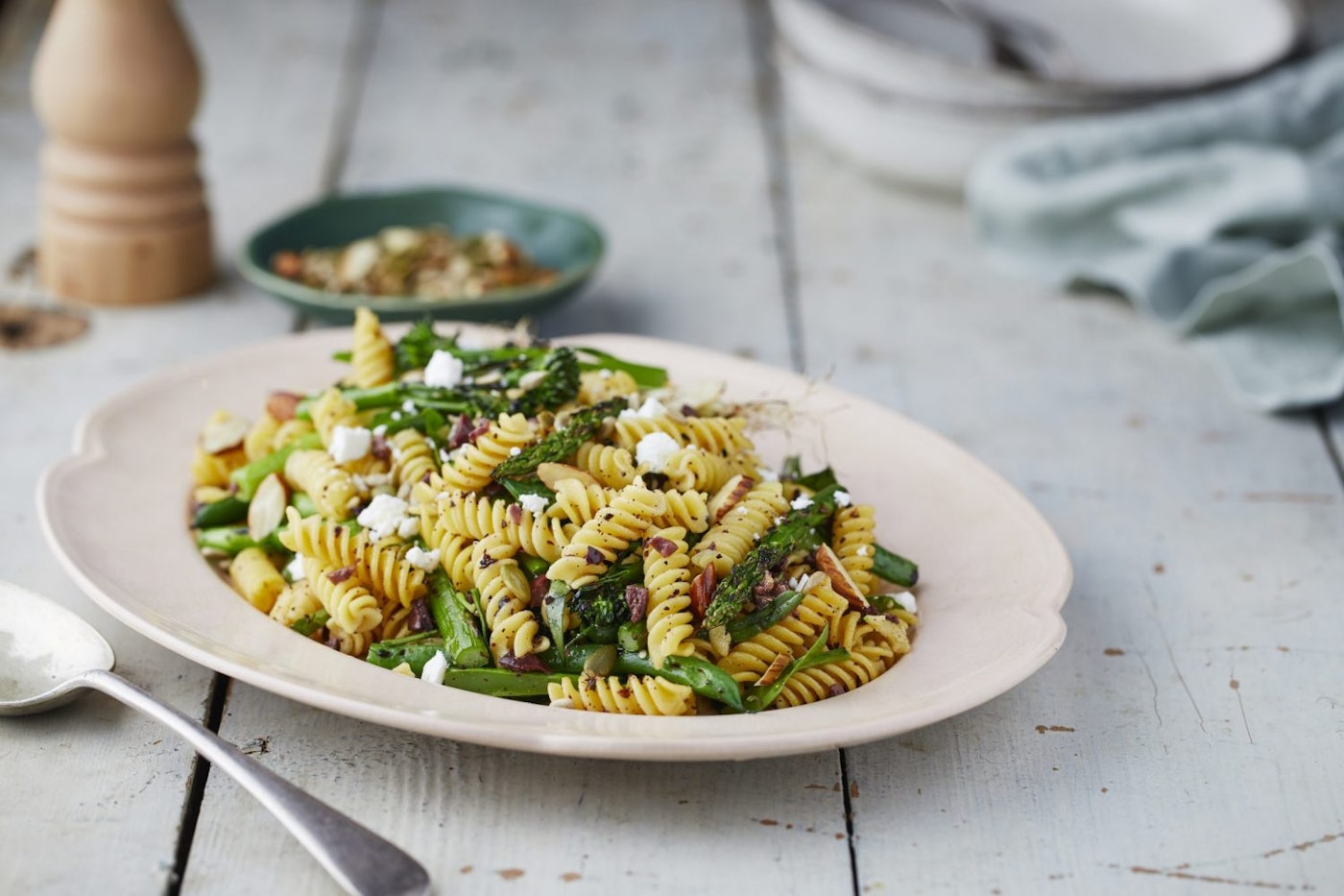Chickpeas Pulse Pasta with Chargrilled Greens, Olives and Feta - San Remo