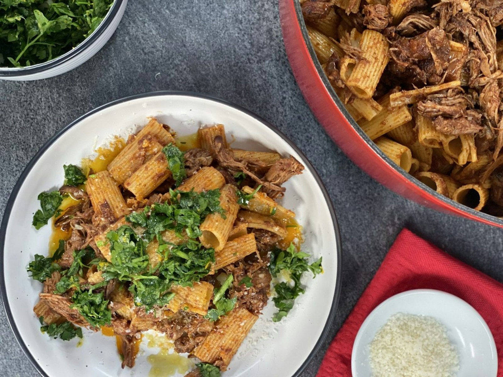 Braised lamb rigatoni with orange gremolata - San Remo