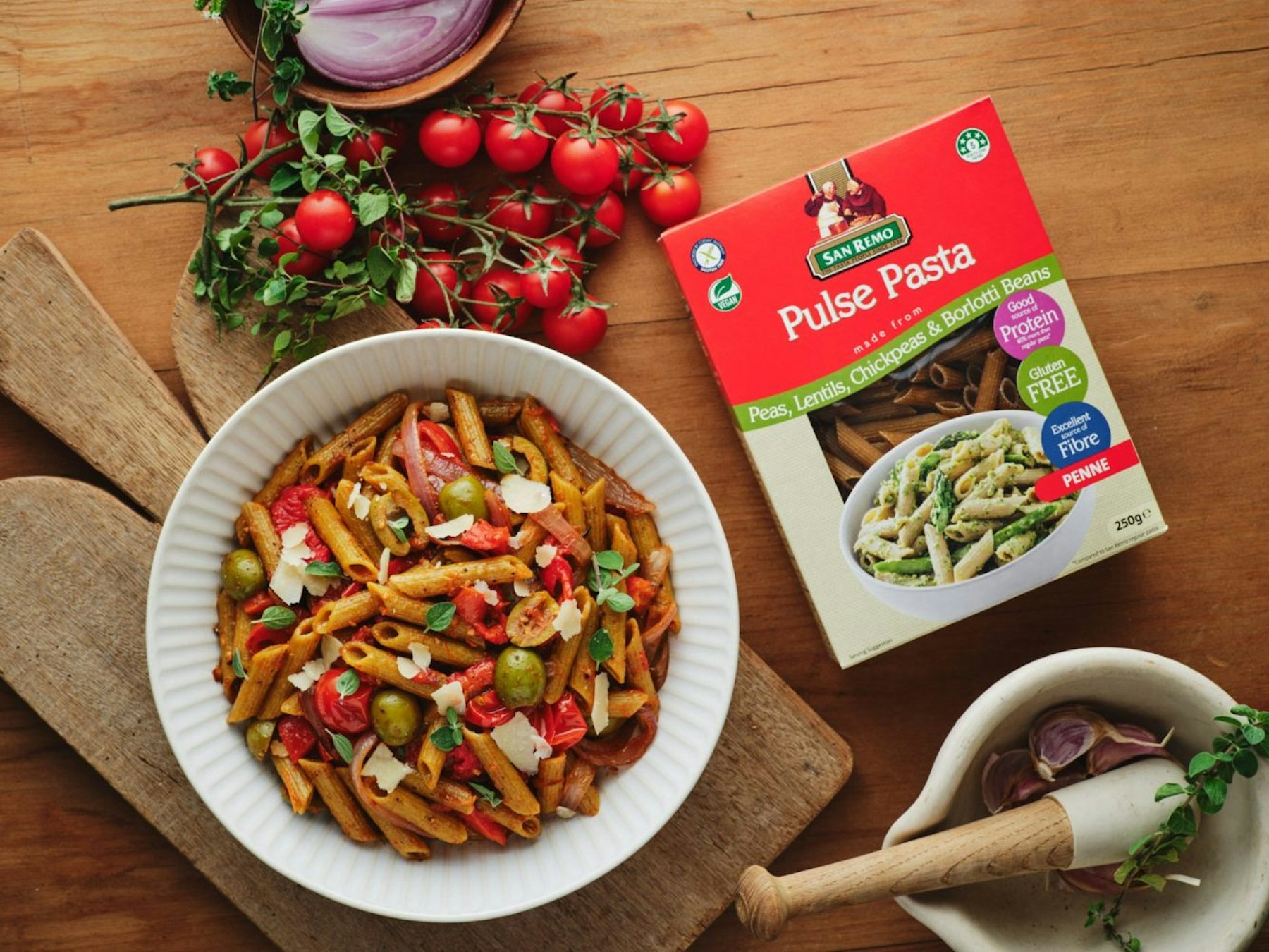 Pulse Pasta with Roasted Pepper, Chilli and Olives - San Remo