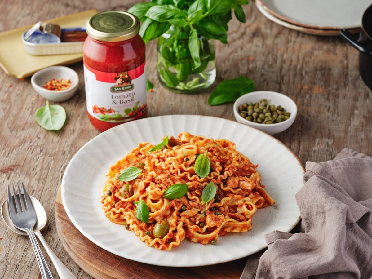 Spicy Tuna, Anchovy and Caper Curly Fettuccine with San Remo Tomato ...