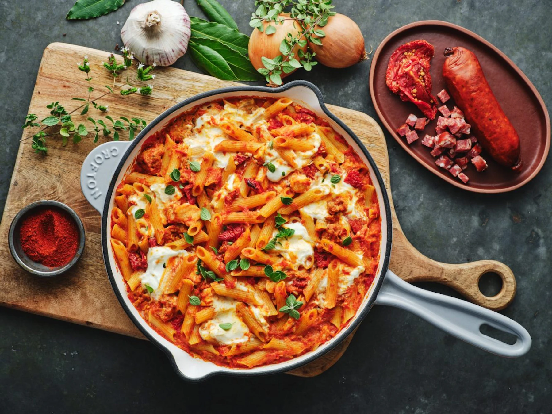 Cheesy Chicken, Chorizo & Tomato Gluten Free Penne Bake - San Remo