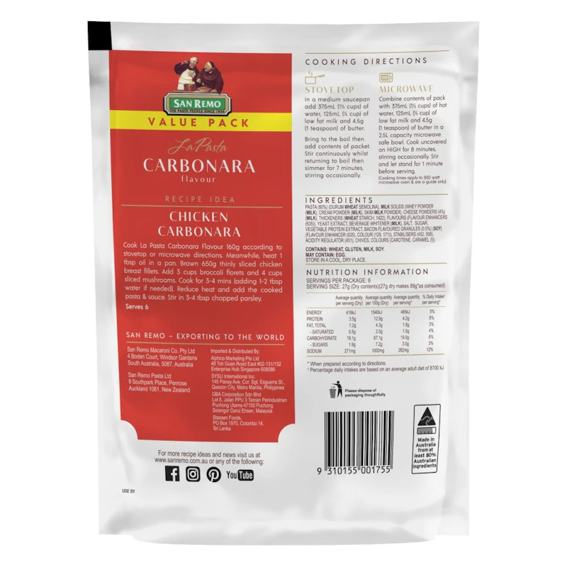 La Pasta Carbonara – Family Pack - San Remo