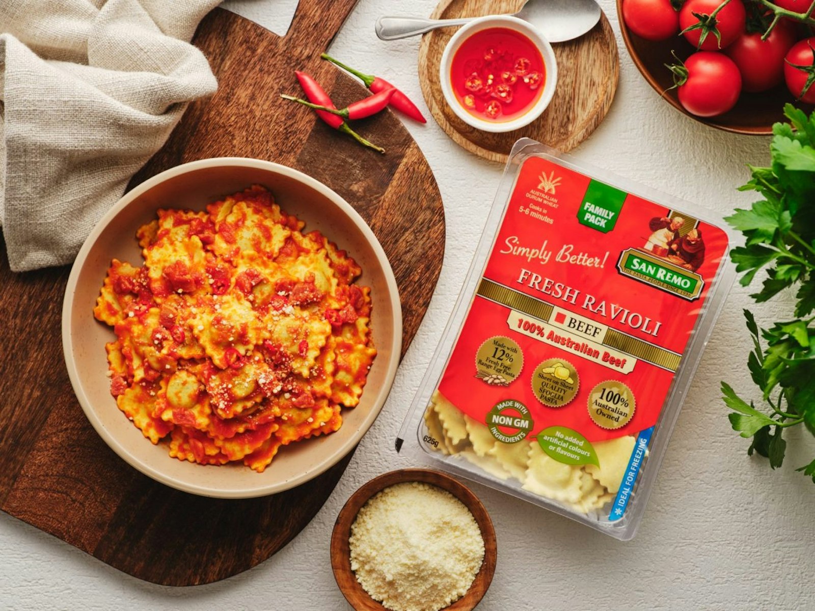 Beef Ravioli with Pancetta & Arrabbiata Sauce - San Remo