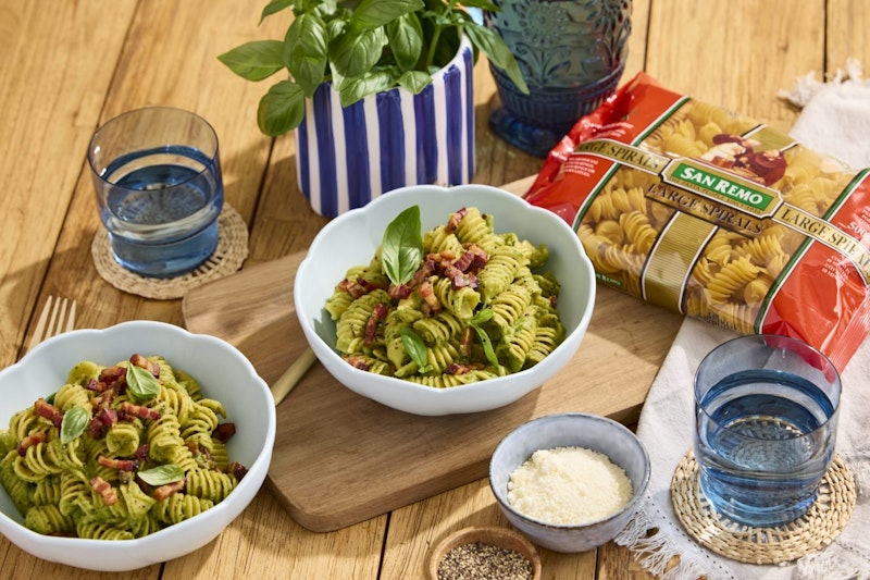 Crispy Pancetta & Cannellini Basil Pesto with Large Spirals - San Remo